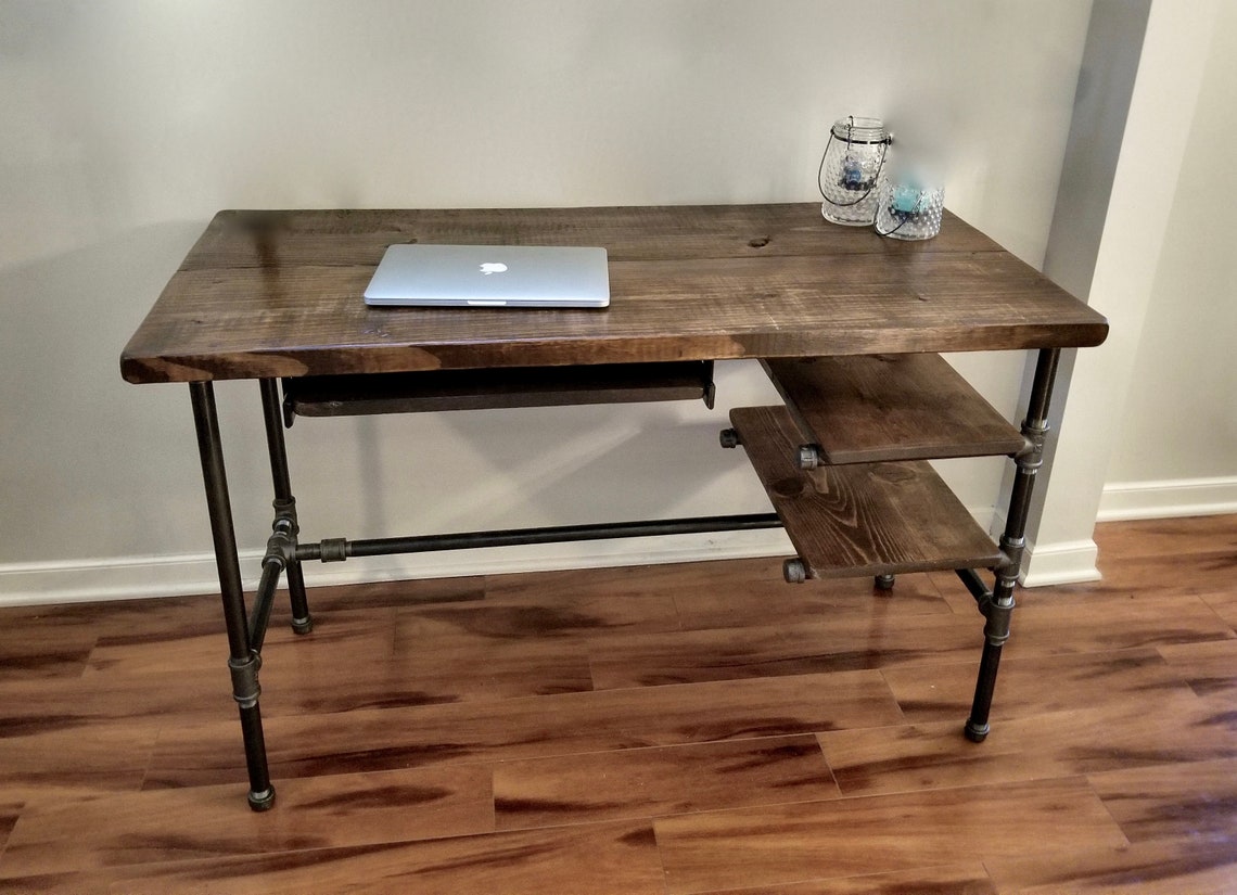 Steel and Wood Desk Office Iron Pipe Desk With 2 Shelves and - Etsy