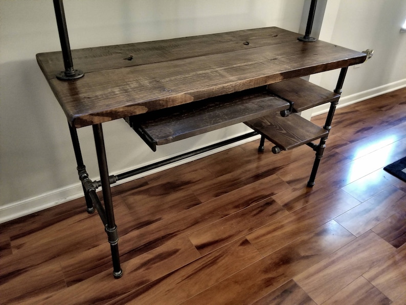 Steel and Wood Desk Office Iron Pipe Desk With Keyboard Tray - Etsy