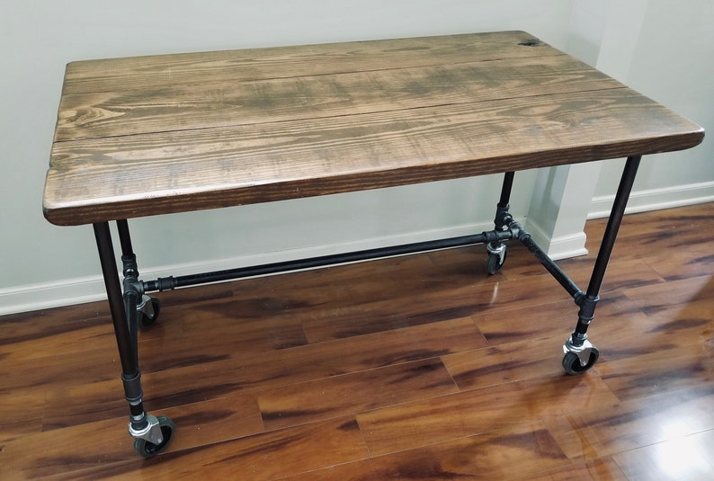 Industrial Steel & Wood Desk With Casters: Kitchen Movable Table - Etsy