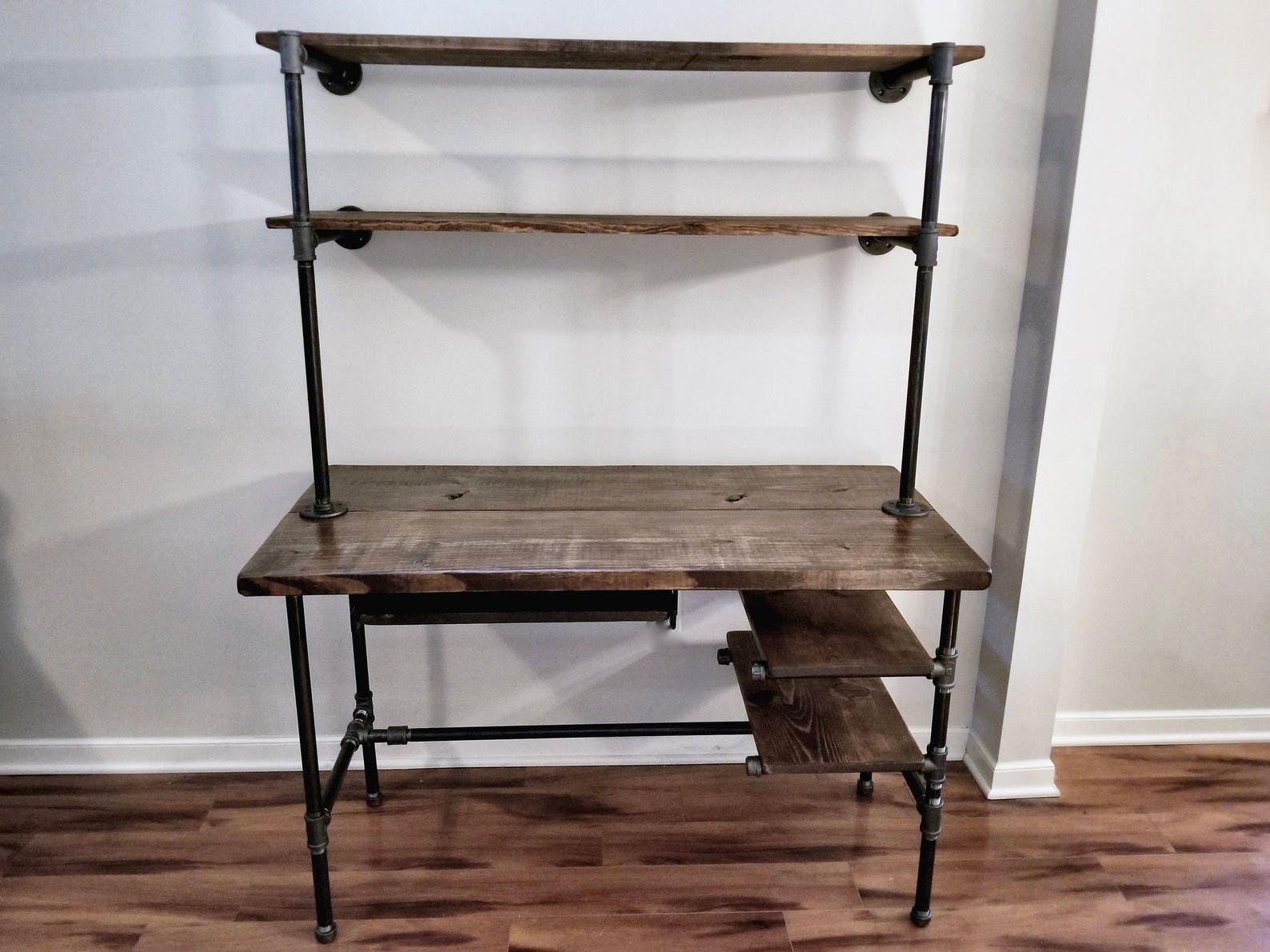 Steel and Wood Desk Office Iron Pipe Desk With Keyboard Tray | Etsy