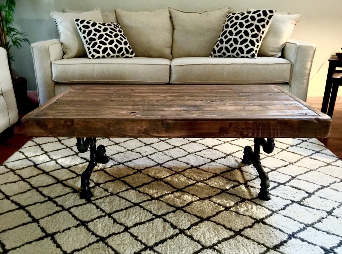 Steel and Pine Wood Weathered Coffee Table Farmhouse Table - Etsy