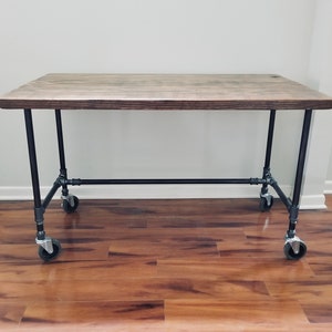 Steel and Wood Steel Desk With Industrial Casters FREE SHIPPING Etsy