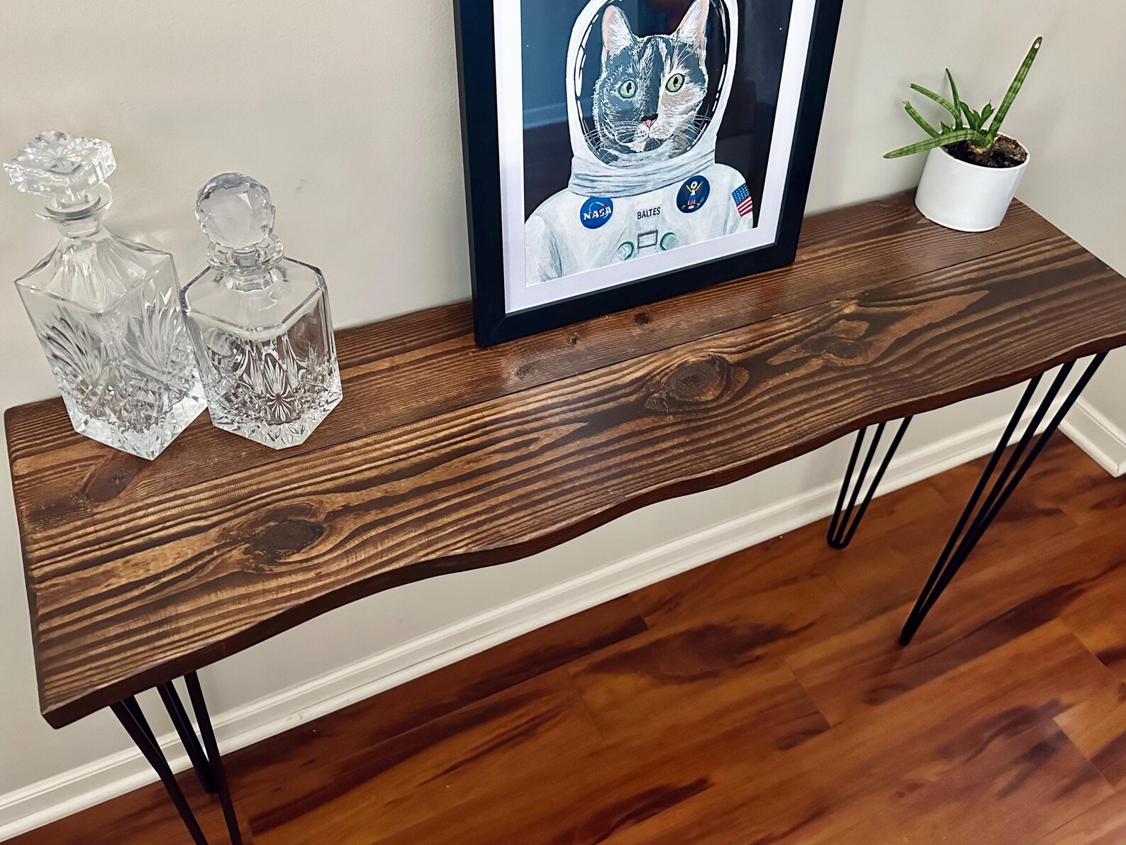 Steel and Pine Wood Long Console / Bar Table - Entry Way Table - Live ...