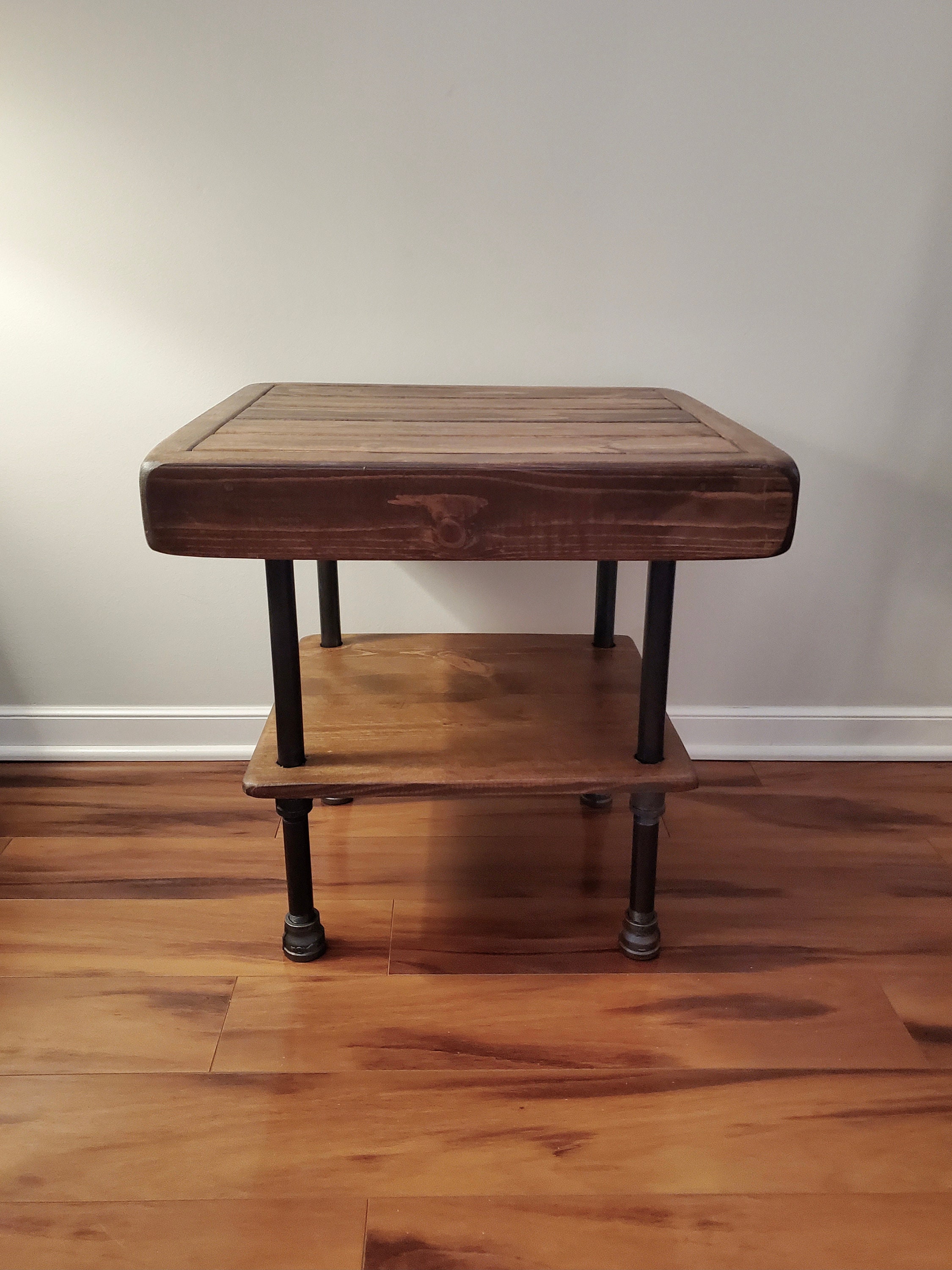 Steel and Wood Side Table - Weathered Design - Easy Assembly - No Tools ...