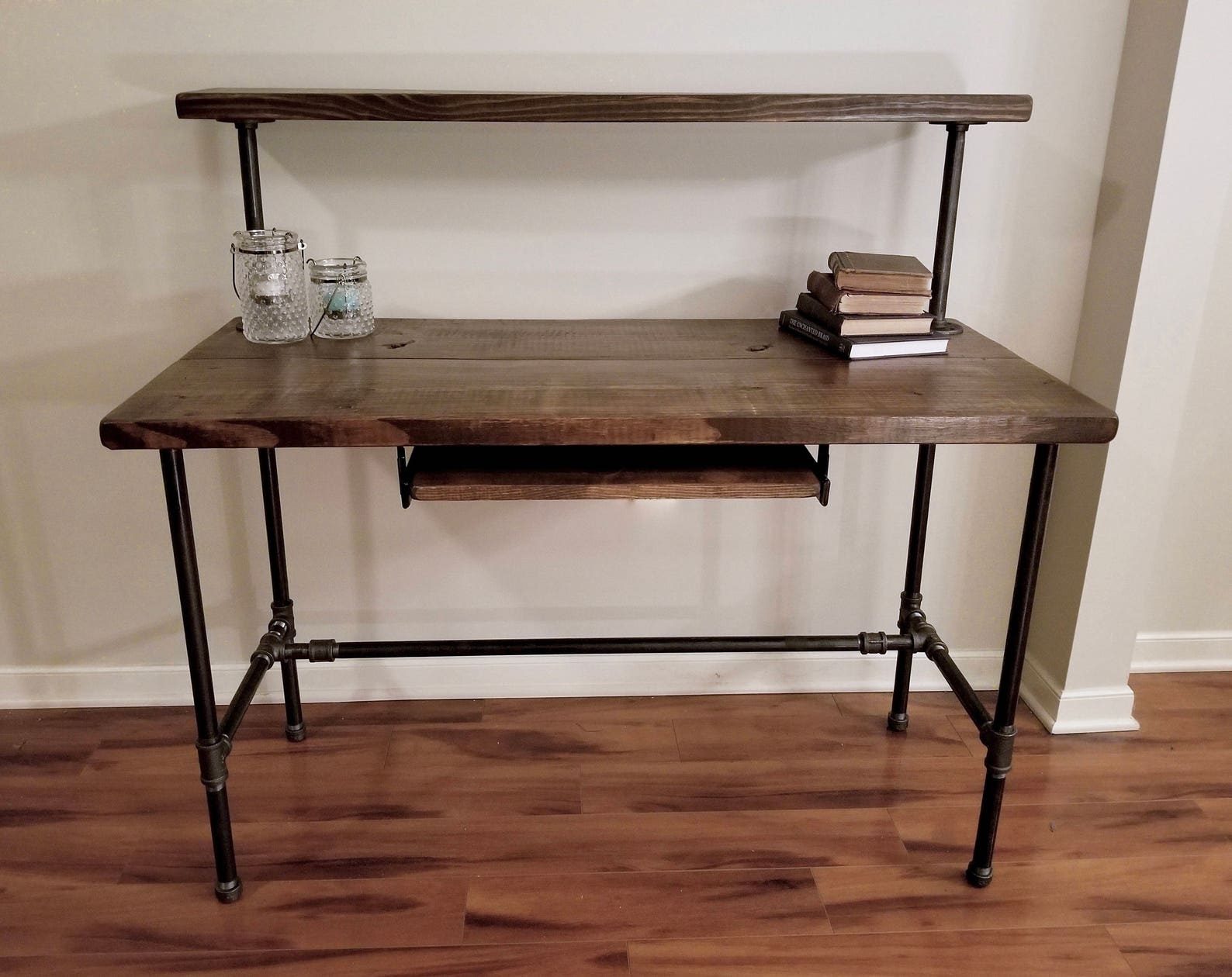 Steel and Wood Desk Office Iron Pipe Desk With Monitor Shelf - Etsy