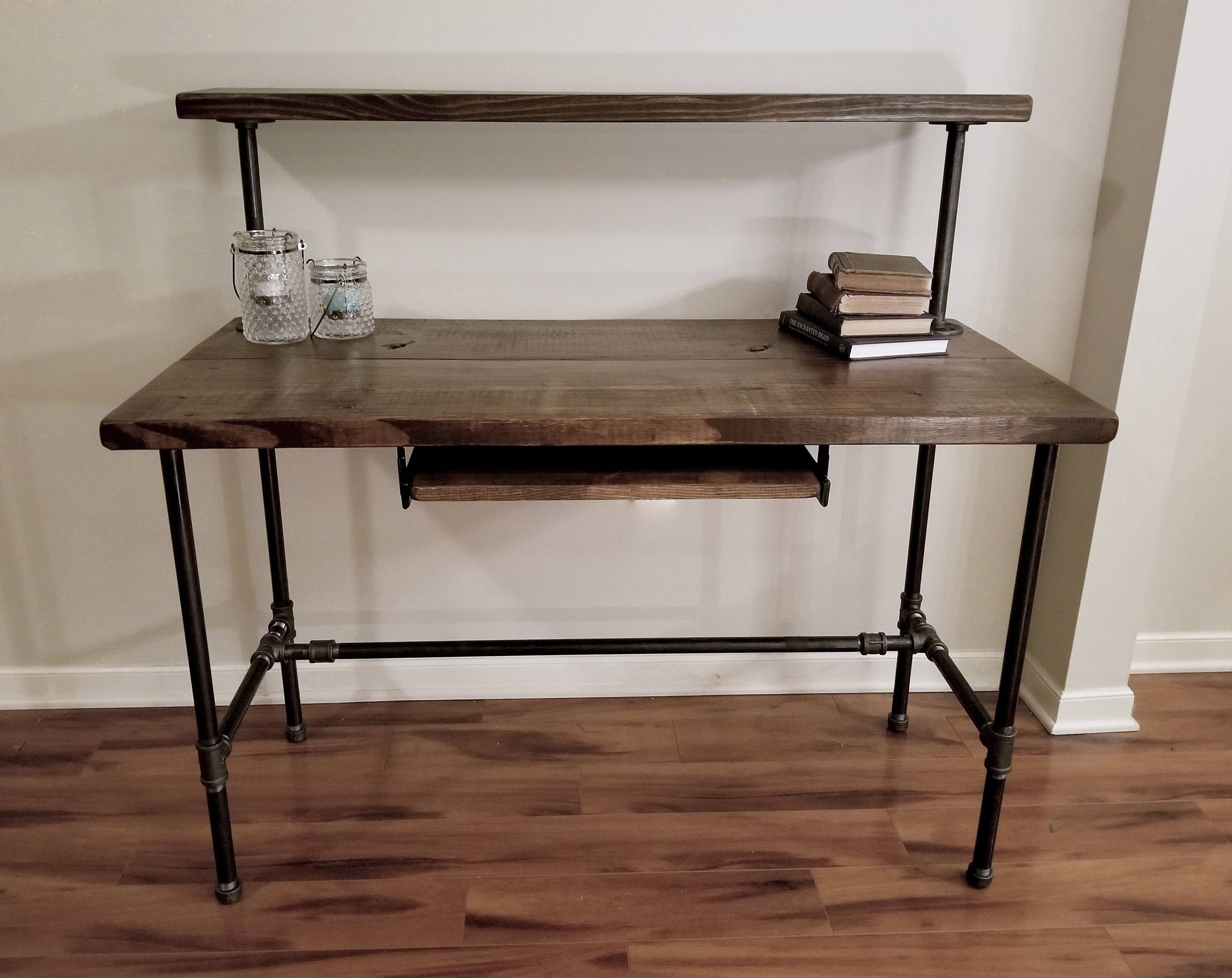 Steel and Wood Desk - Office Iron Pipe Desk With Monitor Shelf and ...