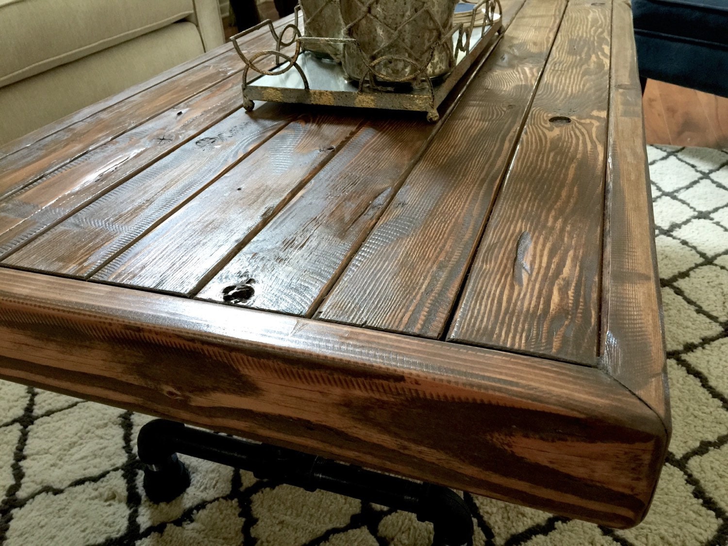 Steel and Pine Wood Weathered Coffee Table Farmhouse Table - Etsy