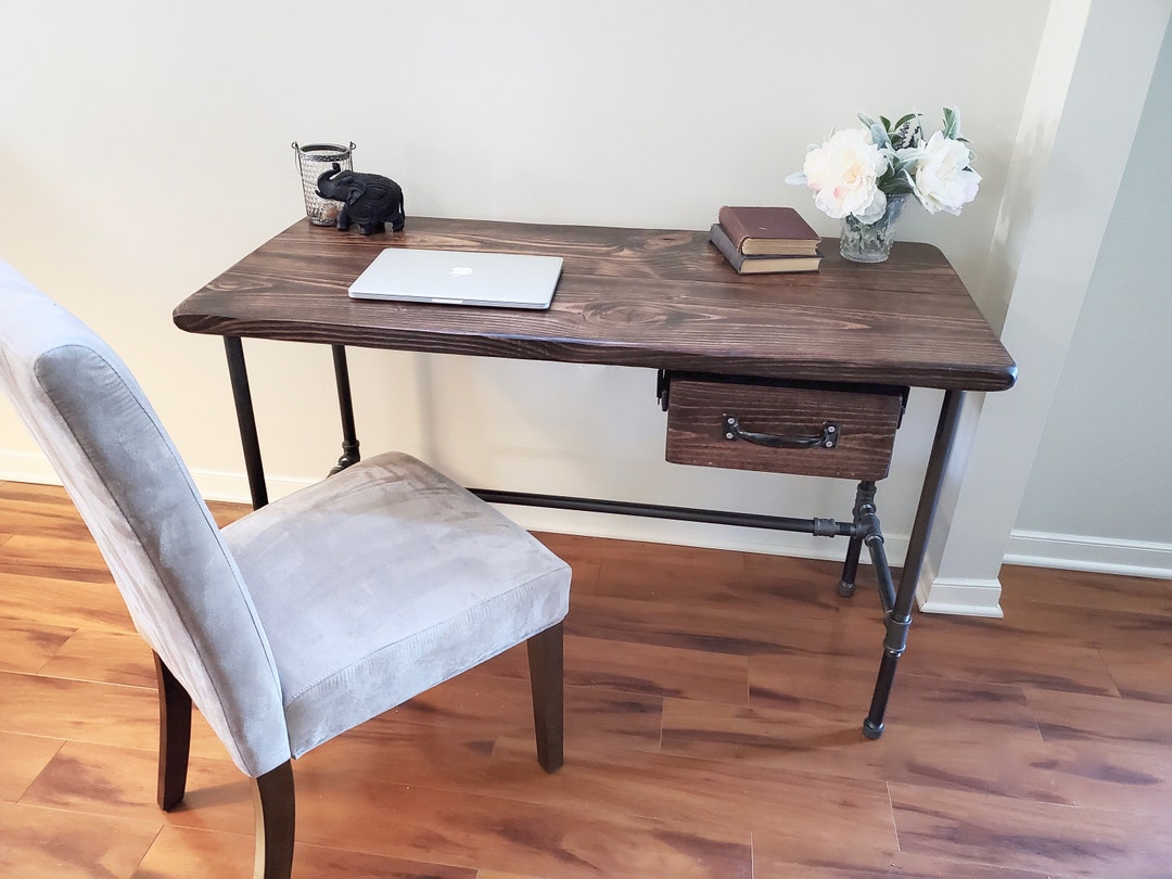 Steel and Wood Desk - Office Iron Pipe Desk With Drawer - Free Shipping ...