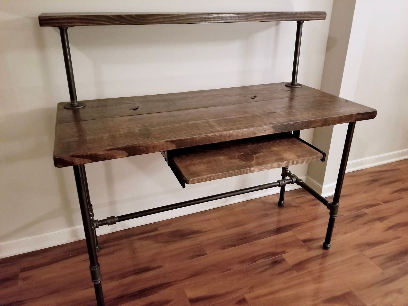 Steel and Wood Desk - Office Iron Pipe Desk With Monitor Shelf and ...