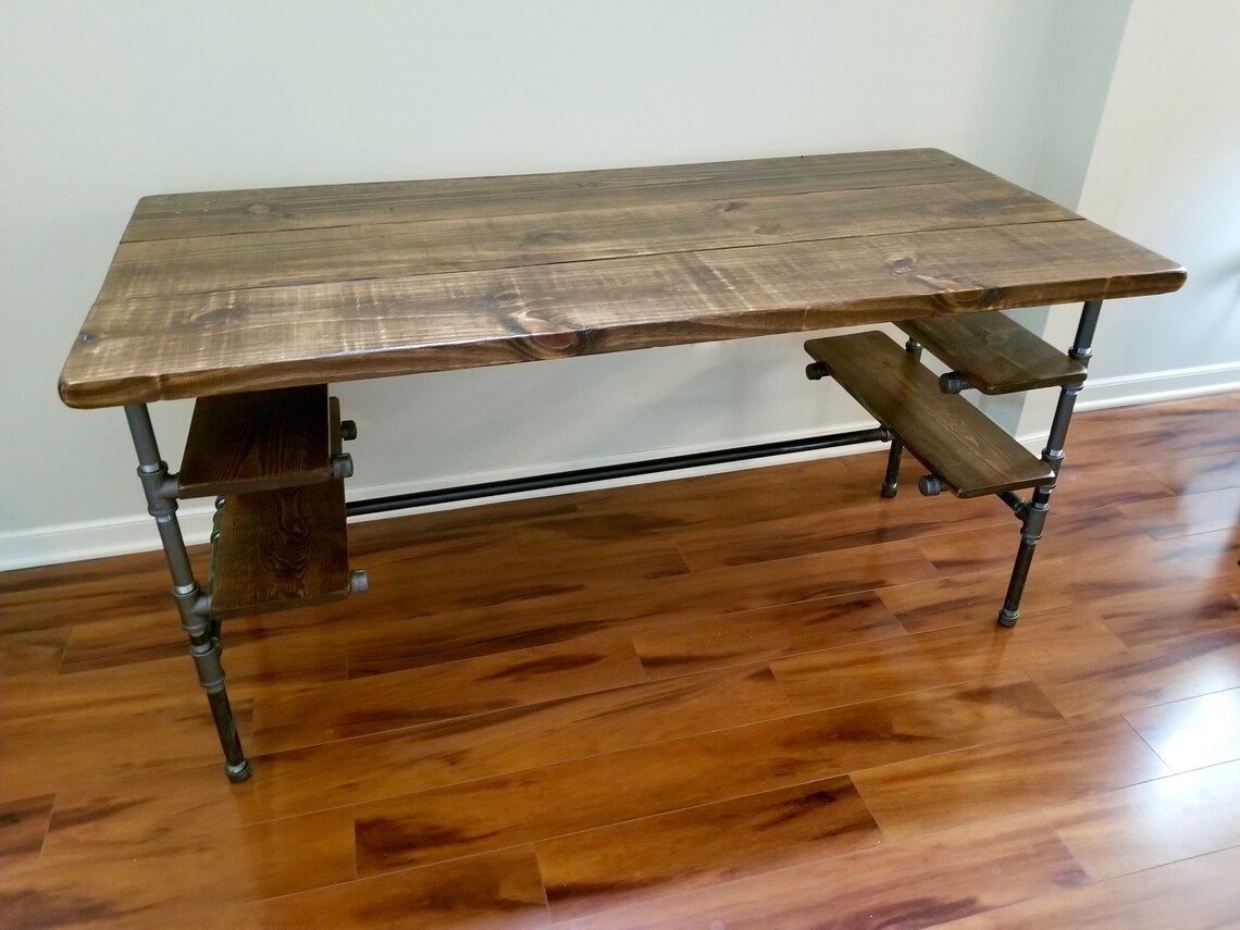 Steel and Wood Desk Office Iron Pipe Desk With 4 Desk - Etsy