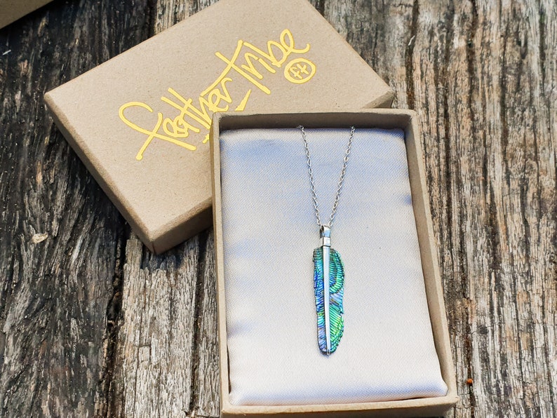 Abalone Shell Feather Pendant Boho Feather Necklace Paua - Etsy