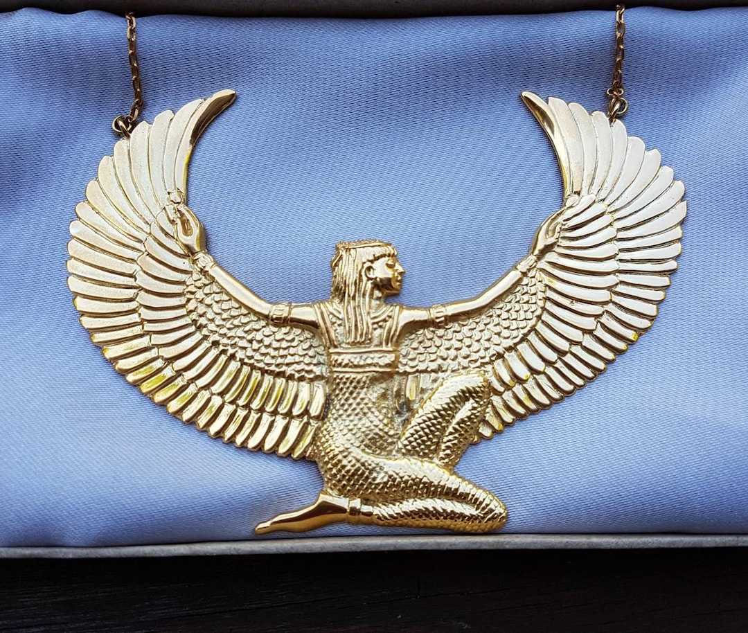Isis Necklace, Egyptian Goddess Necklace, Winged Isis Jewelry, 24K Gold ...