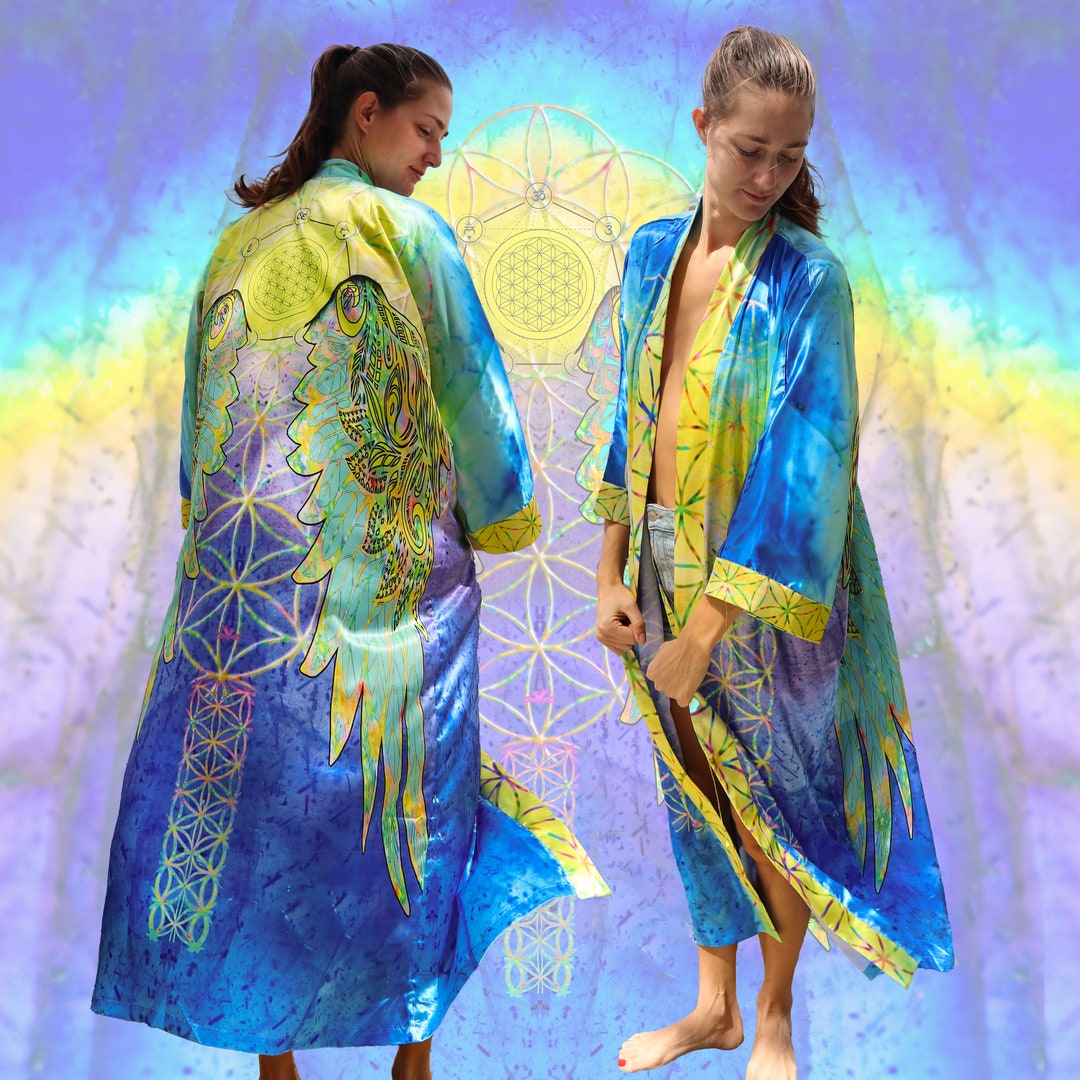 Labradorite Angel Wings Robe - Flower of Life - Festival Kimono ...