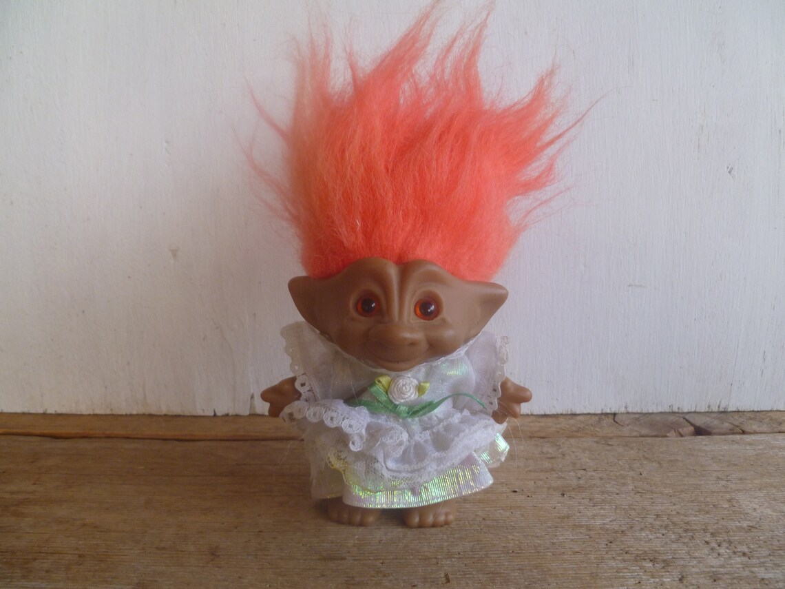 Vintage Ace Jewel Troll Doll Red Orange Round Jewel and Orange | Etsy