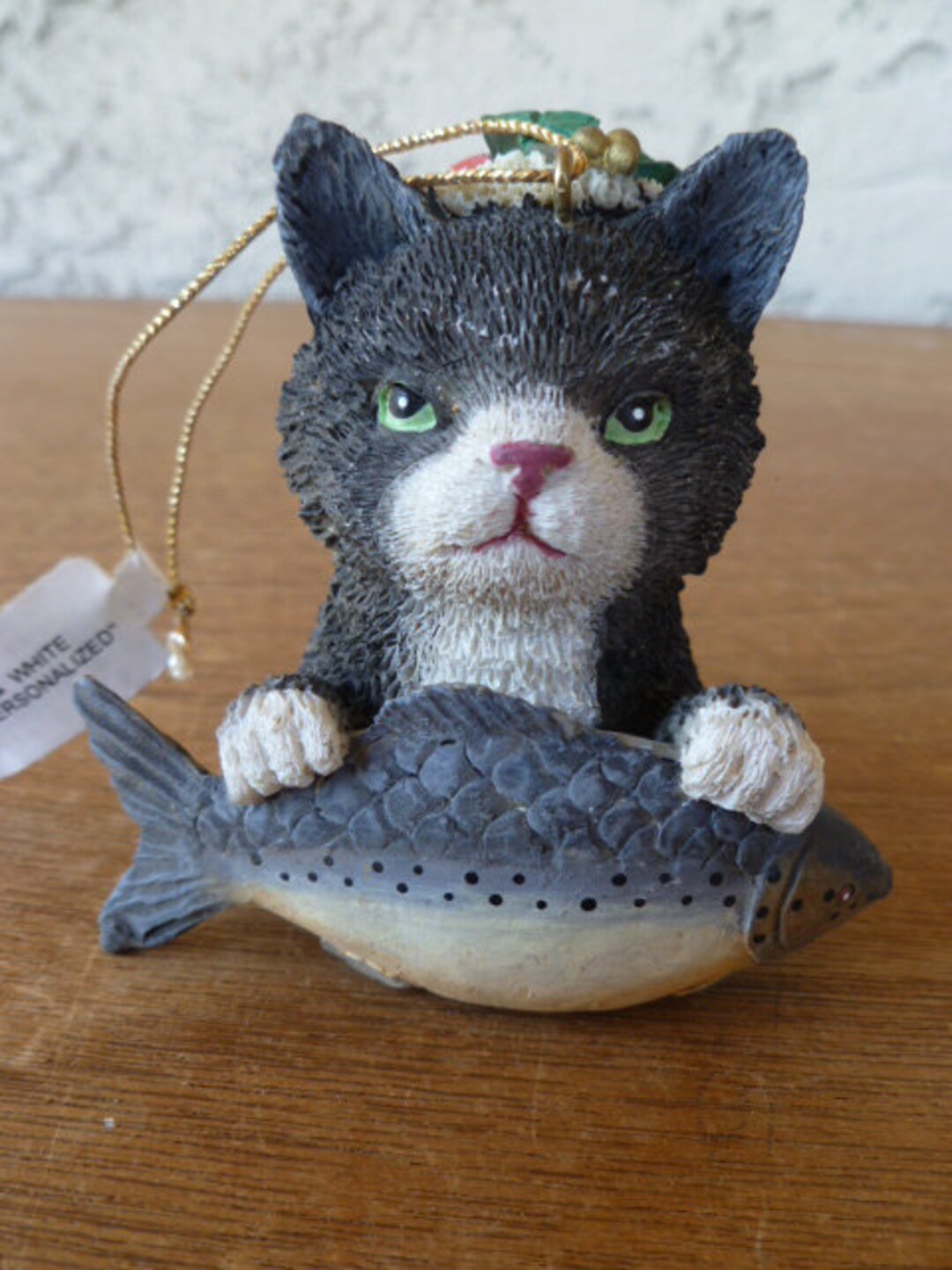 Vintage christmas Cat With Fish Figure With Tag Ganz - Etsy
