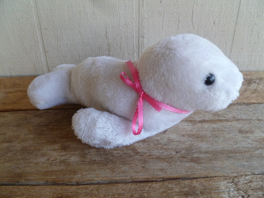 Sea World Plush Baby Harp Seal New Pink Ribbon Soft and Fuzzy 12 Long ...
