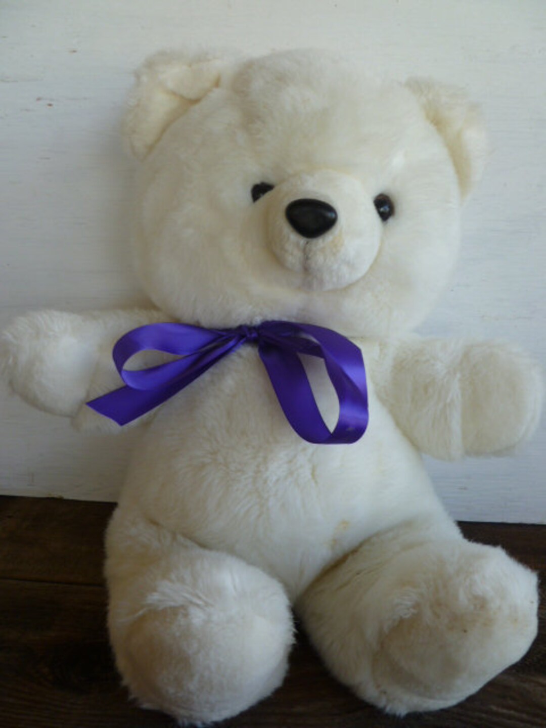 K Mart White Plush Teddy Bear 16 Sitting 1986 - Etsy