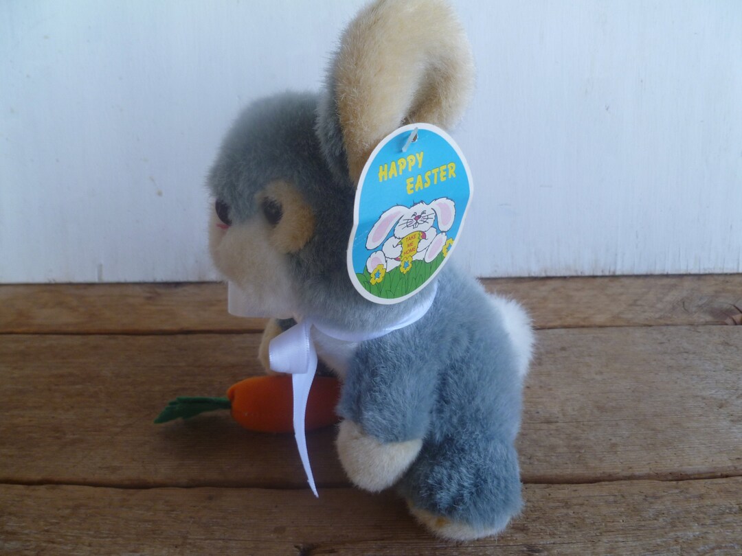 Plush Gray and White Soft Rabbit Bunny With Carrot 8 Tall Stuffed ...