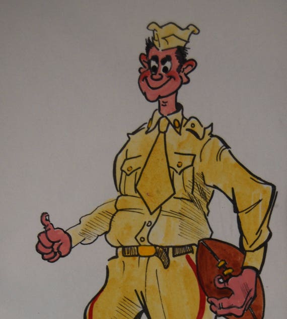 Aggie Drawing Vintage Max Gathings Cartoon Art OOAK Texas A&M | Etsy