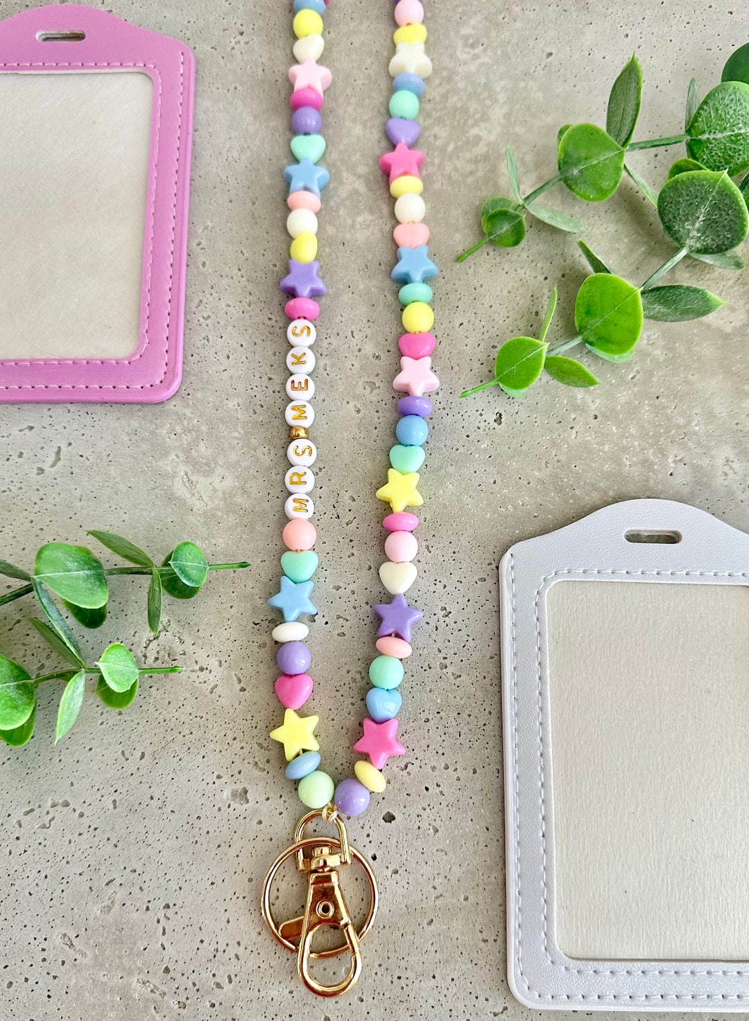 Pastel Hearts and Stars Personalized Fun Lanyard- Teacher Lanyard ...
