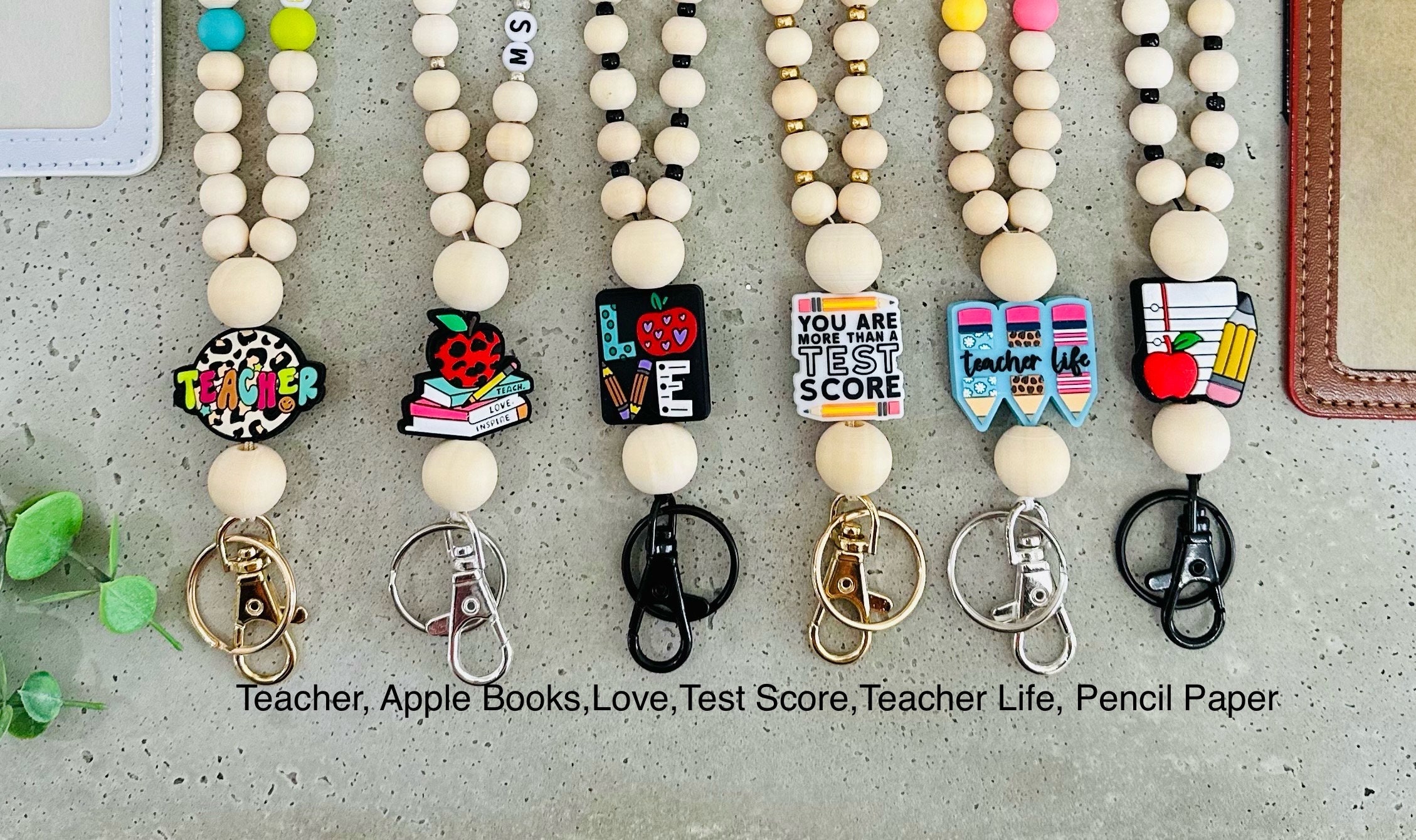 Teacher Personalized Wood Boho Lanyard- Teacher Lanyard- Nurse Lanyard ...