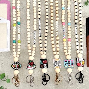 Teacher Personalized Wood Boho Lanyard- Teacher Lanyard- Nurse Lanyard ...