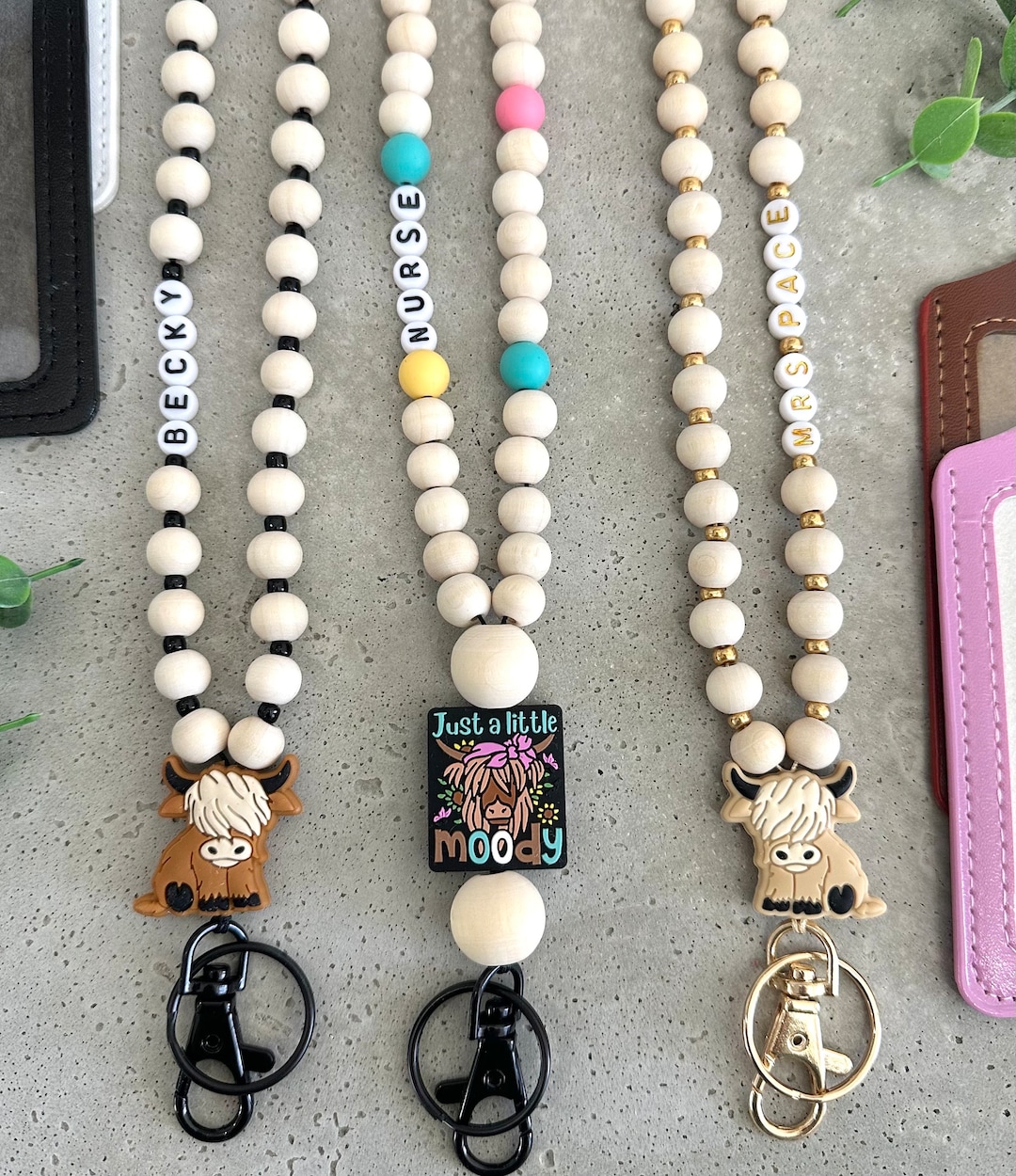 Cow Highland Yak Lanyard Personalized Wood Boho Lanyard- Teacher ...
