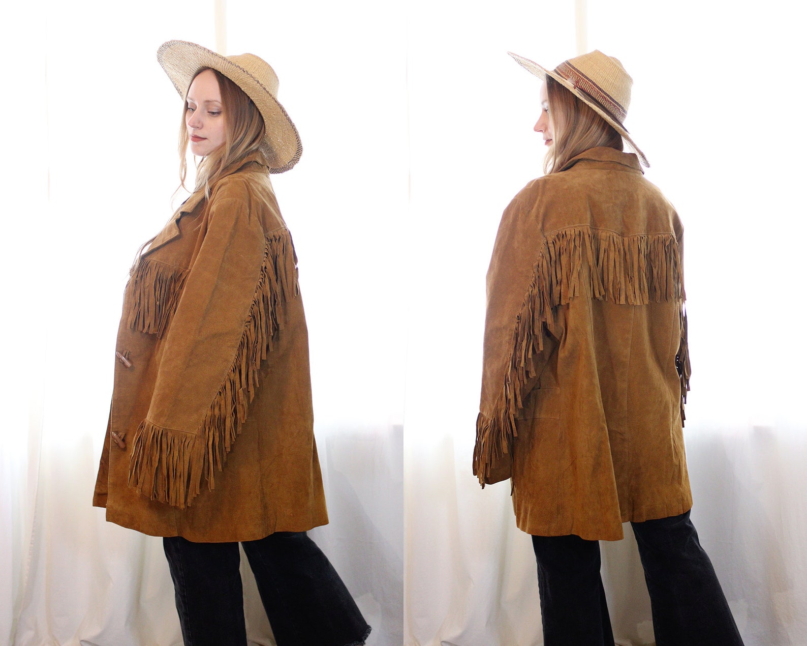 Vintage Suede Leather Western Rodeo Cowboy Fringe Y2K Jacket Toggle ...