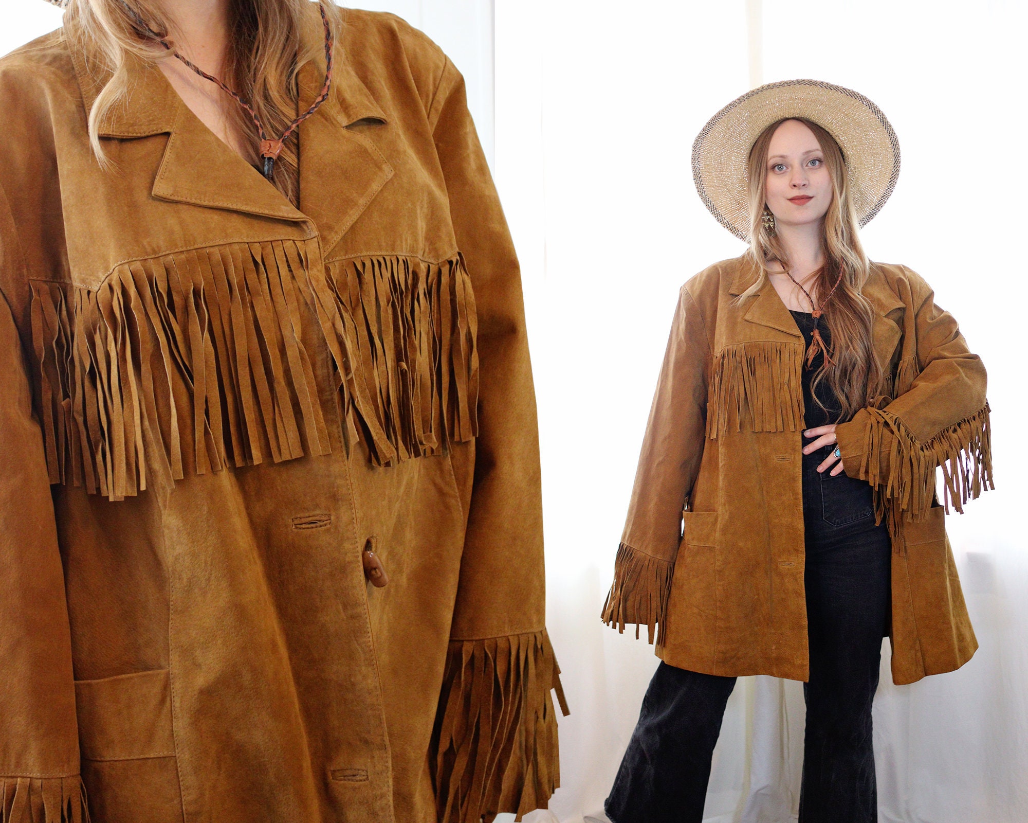 Vintage Suede Leather Western Rodeo Cowboy Fringe Y2K Jacket Toggle ...