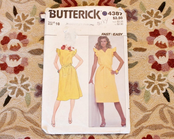 Butterick 4387-1980s wrap dress with ruffle sleeves Learn to sew easy ...