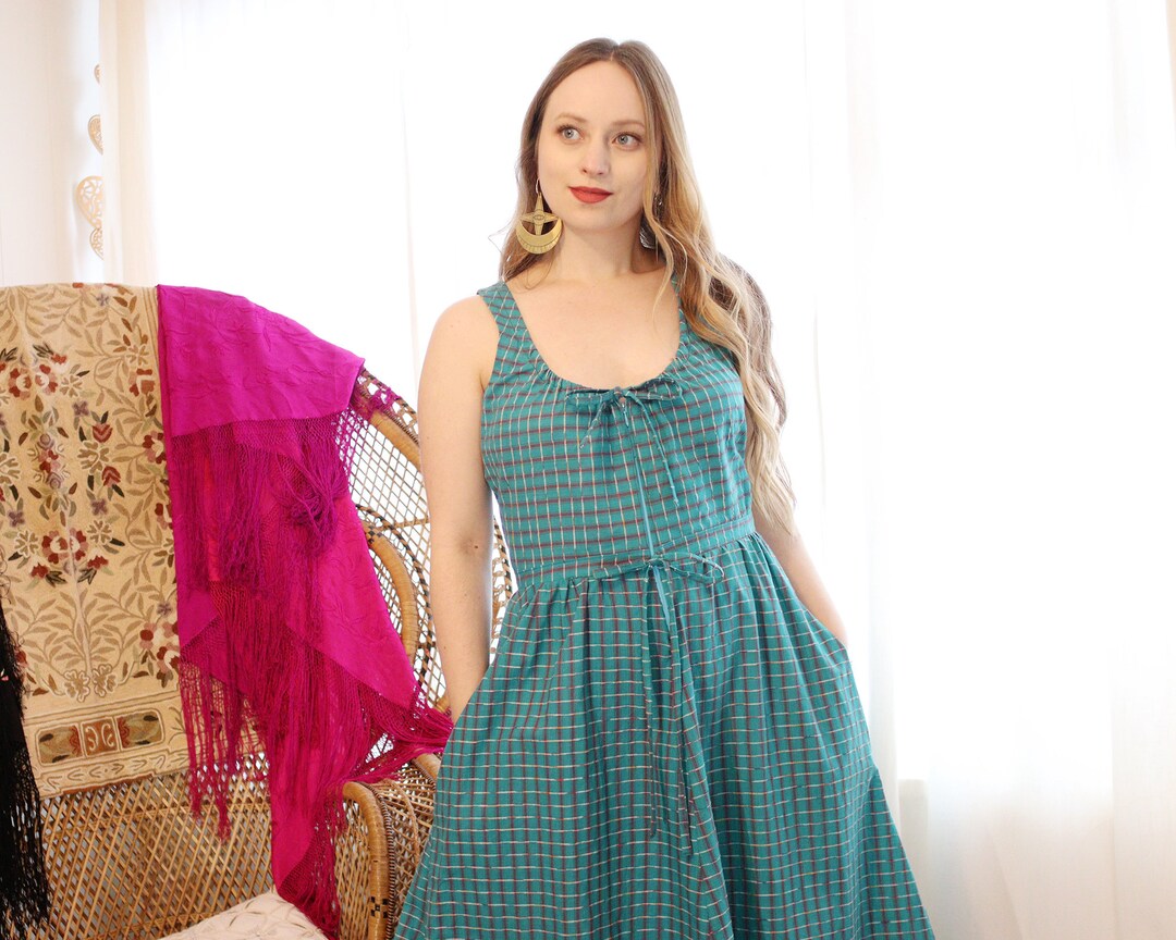 Handmade Turquoise Teal Blue Vintage Indian Woven Madras Stripe Cotton ...