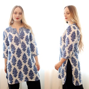 Anokhi White Textured Cotton Indigo Blue Hand Woodblock Block Printed ...