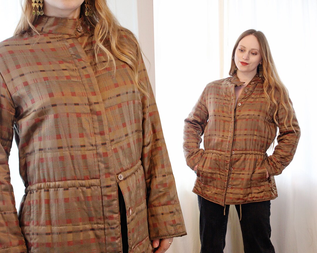 Vintage Pancaldi & B Woven Silk Padded Peplum Waist Golden Olive Beige ...