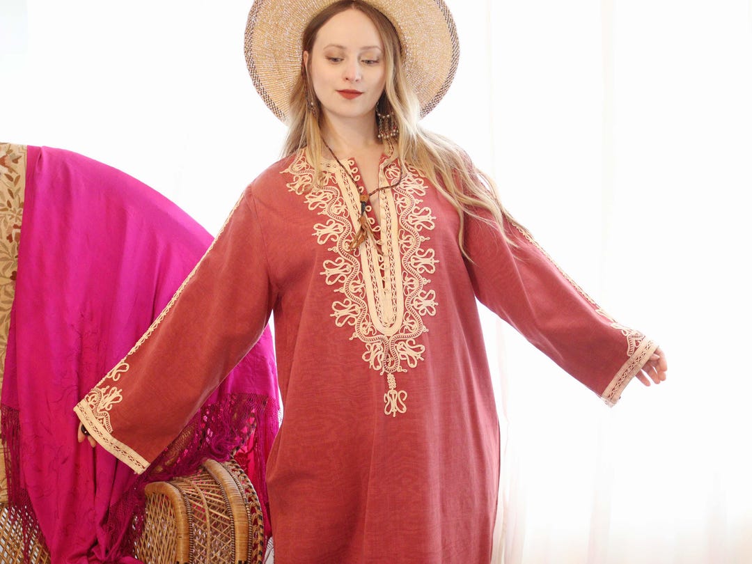 Vintage Heavy Woven Silk Moroccan Style Deep Salmon Mauve Pink ...