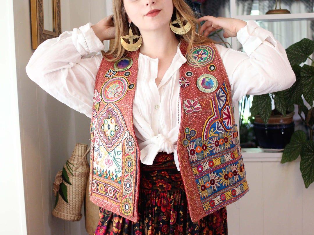 Vintage Laise Adzer Designer Embroidered Indian Cotton Kantha Quilted ...