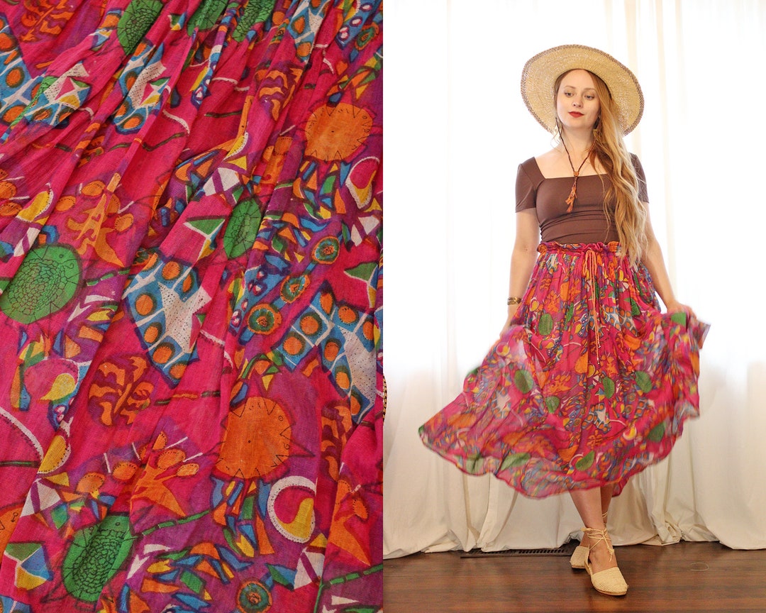 Vintage Indian Cotton Gauze Broomstick Cinch Waist 90s Grunge Artsy ...