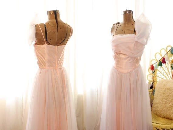 Vintage Dance Allure 70s Prom Gown Romantic Dress Pea… - Gem