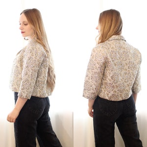 Vintage 1960s Cropped Metallic Silver and Gold Lurex Thread Brocade ...