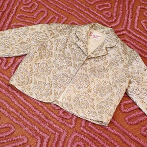 Vintage 1960s Cropped Metallic Silver and Gold Lurex Thread Brocade ...