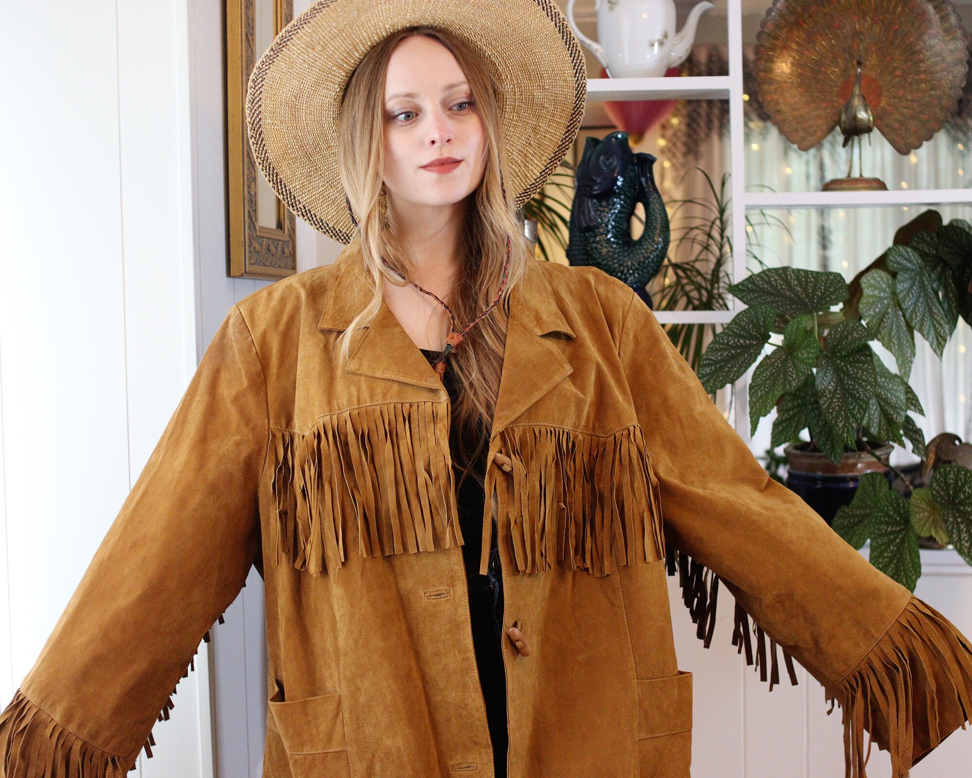 Vintage Suede Leather Western Rodeo Cowboy Fringe Y2K Jacket Toggle ...