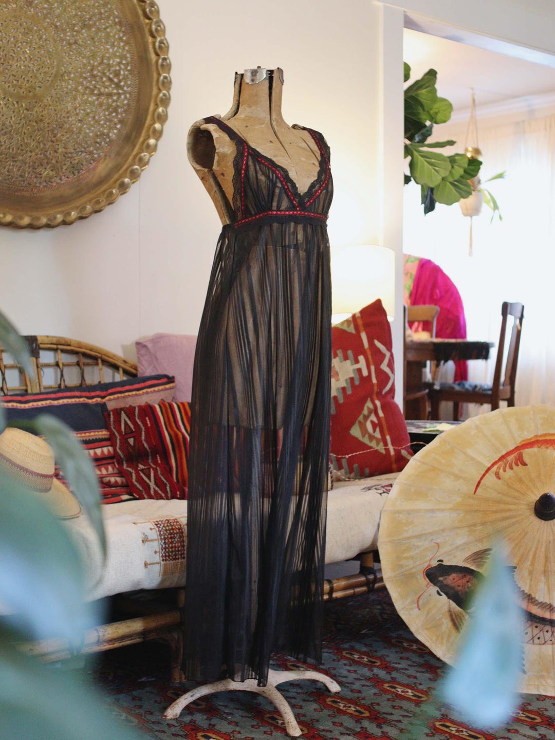 Vintage Intimé California Sheer Striped Lace Triangle Cup Cross Back ...