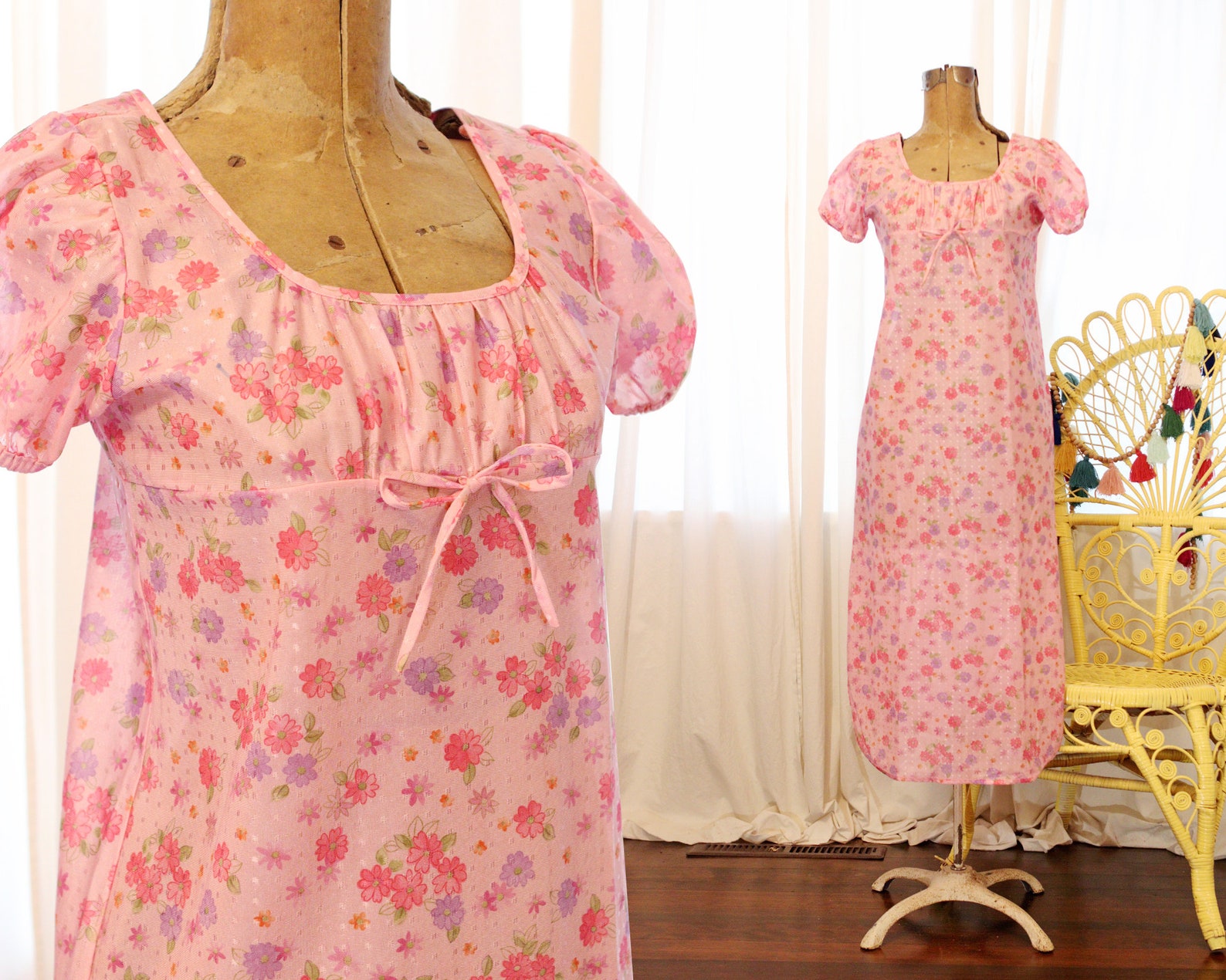 Vintage 1960s 1970s JP Penny Pink Flower Power Cap Sleeve Midi - Etsy