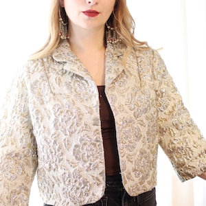 Vintage 1960s Cropped Metallic Silver and Gold Lurex Thread Brocade ...