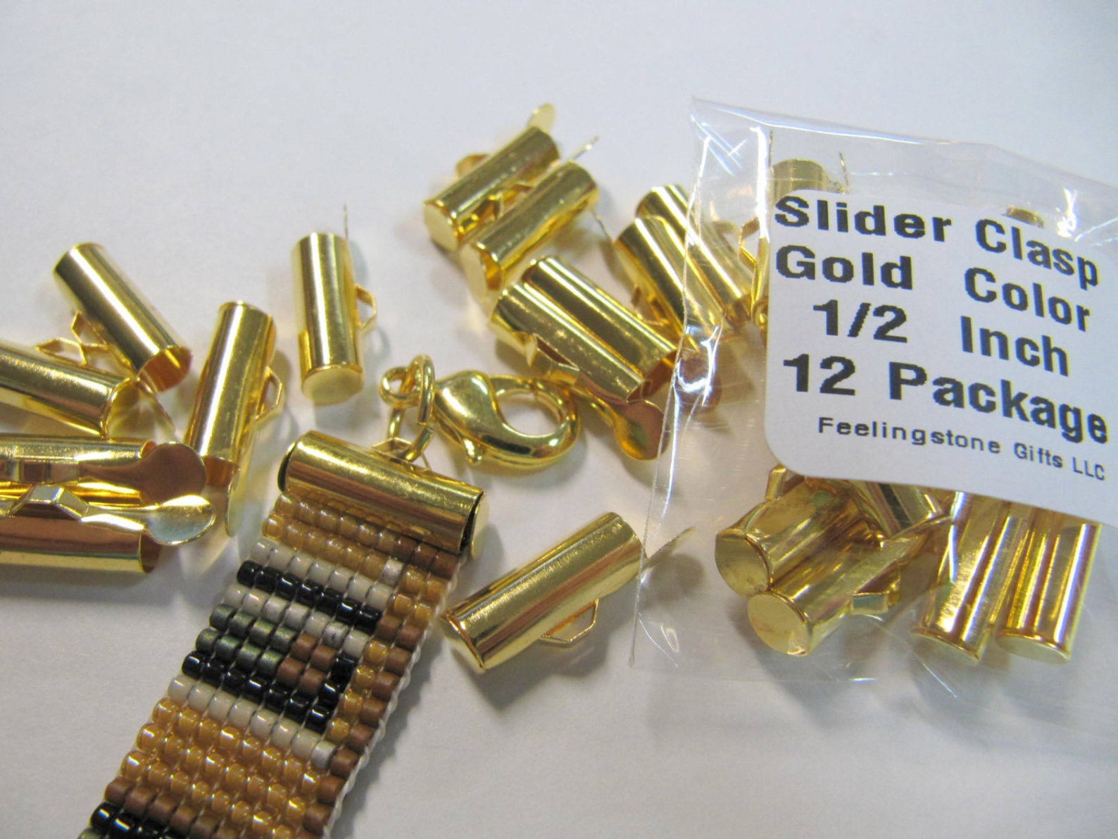 End Caps Slider Clasps 1/2 Inch Gold Color Loom Bead | Etsy