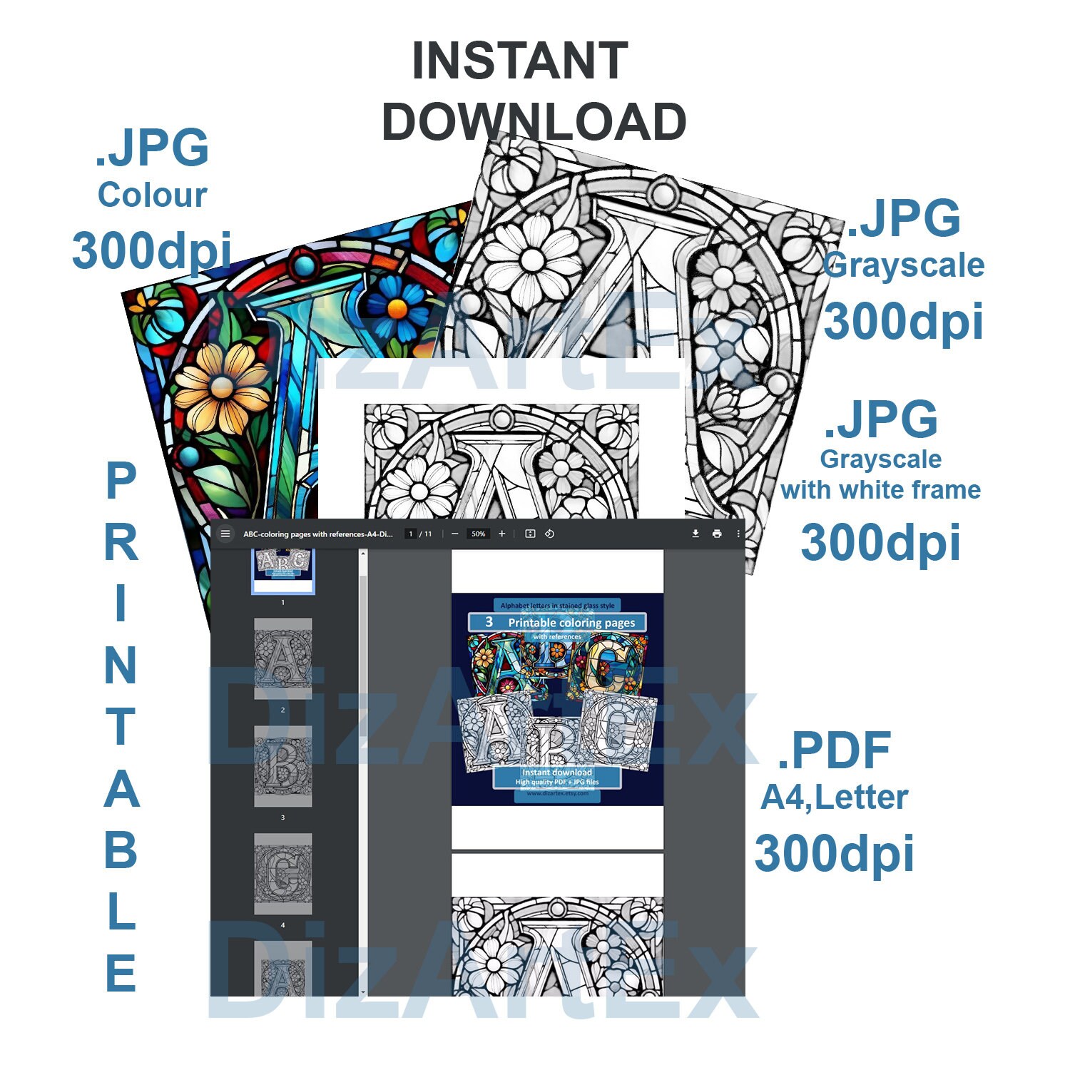 3 Alphabet D E F Letters Coloring Pages With References, Stained Glass ...