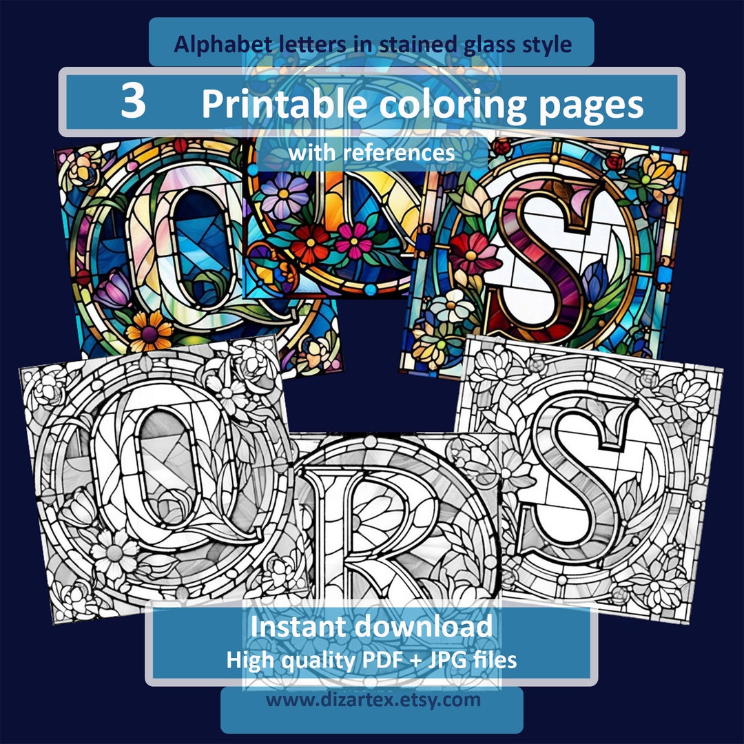 3 Alphabet Q R S Letters Coloring Pages With References, Stained Glass ...