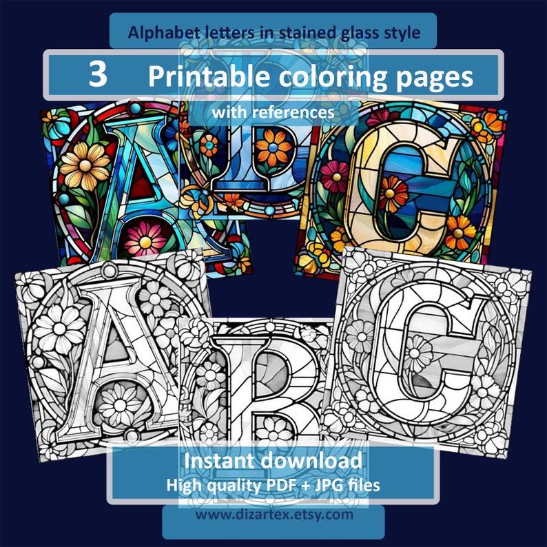 3 Alphabet A B C Letters Coloring Pages With References, Stained Glass ...