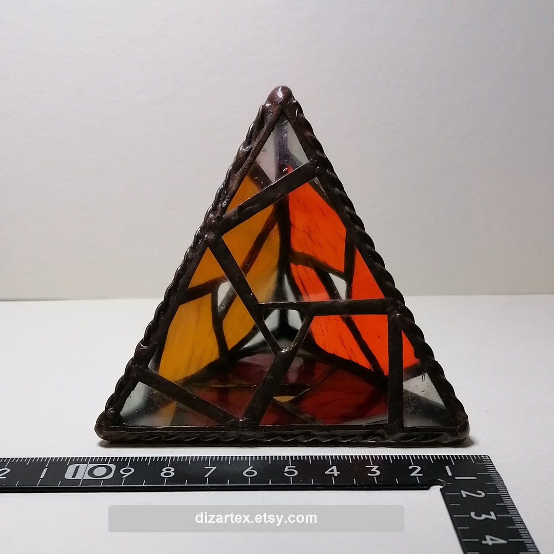Stained Glass Pyramid, Paperweight. Red-orange-white, Iridescent. 3D ...