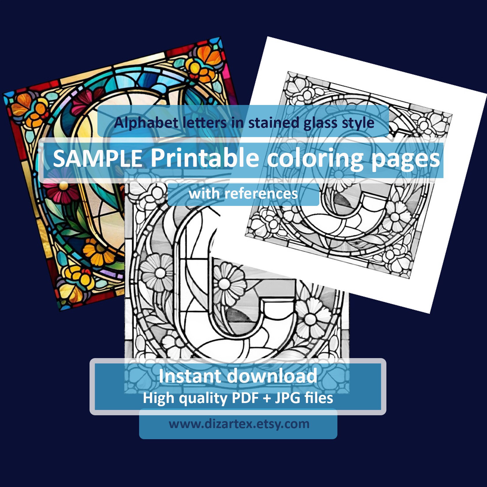 3 Alphabet A B C Letters Coloring Pages With References, Stained Glass ...