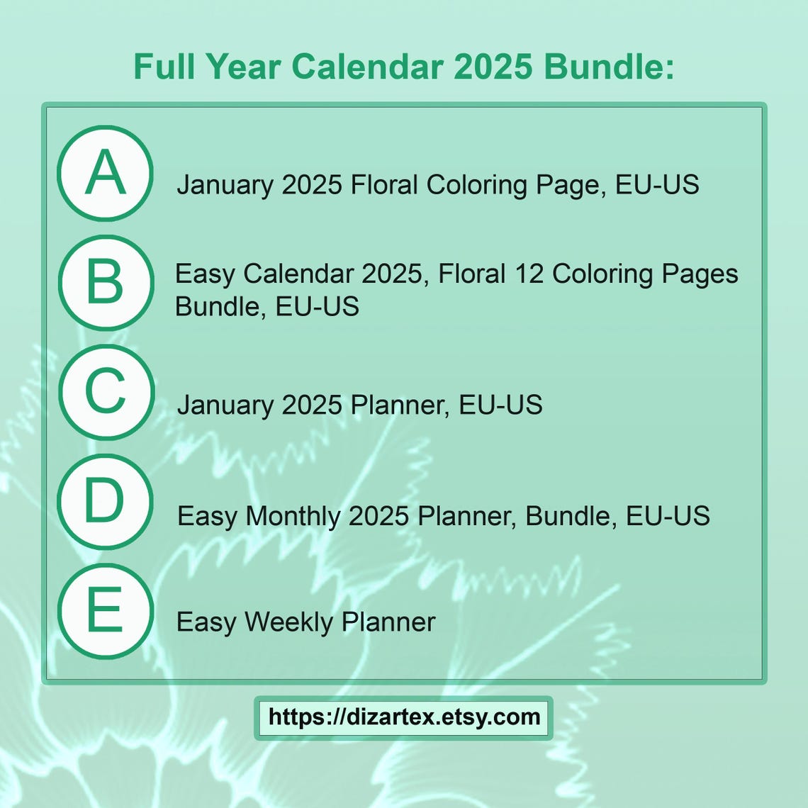 January 2025 Floral Coloring Page, Floral Calendar, Rounded Flower ...